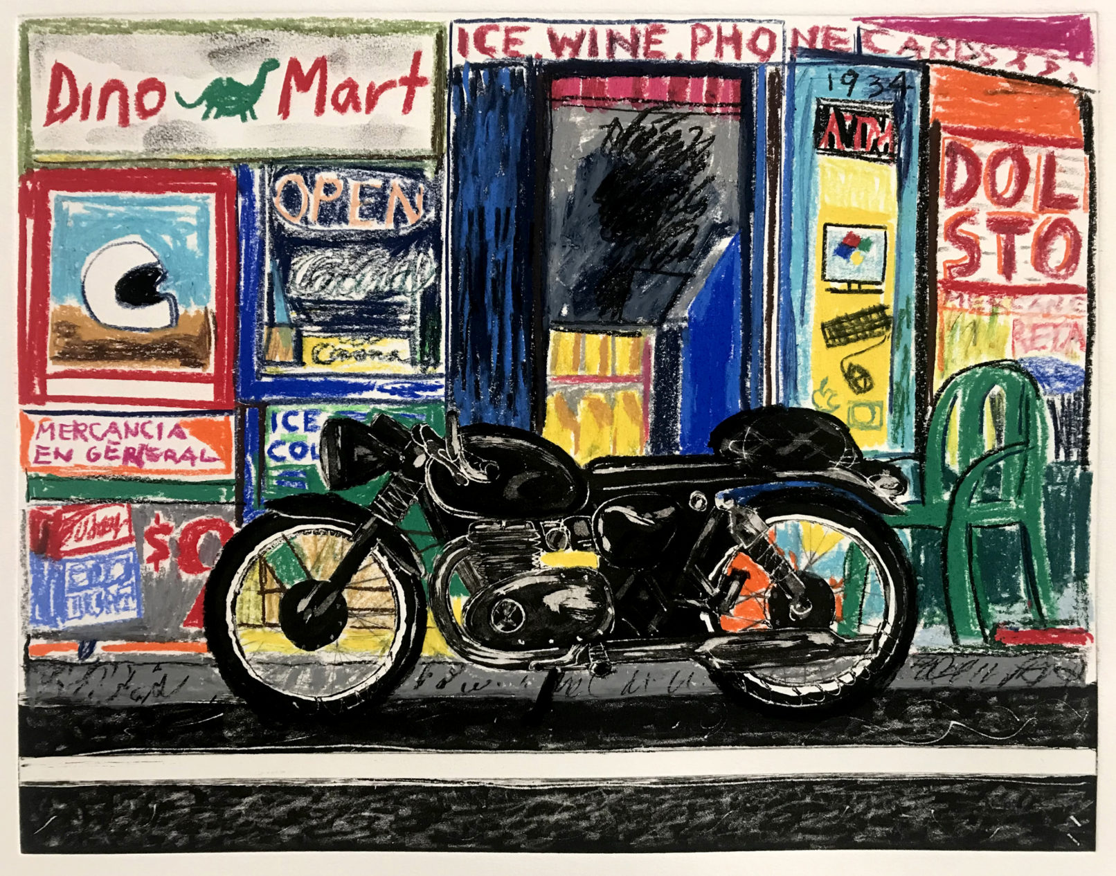 Erik Olson, "Motorcycle: Dino Mart", 2019, Original hand coloured with ...
